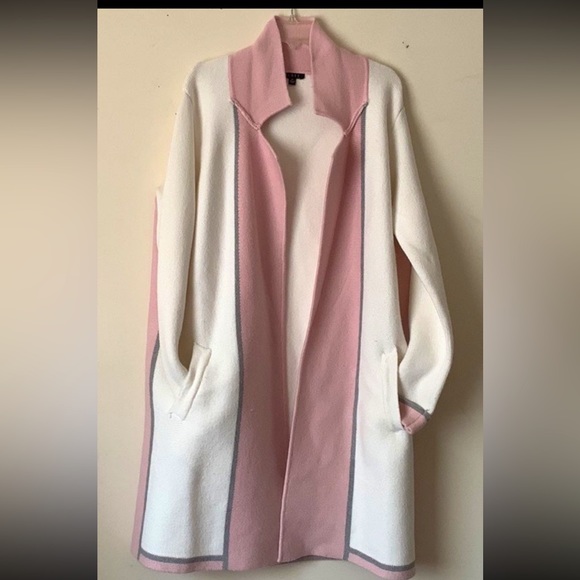 Cyrus | Jackets & Coats | Cyrus Long Pink And White Cardigan Sweater ...